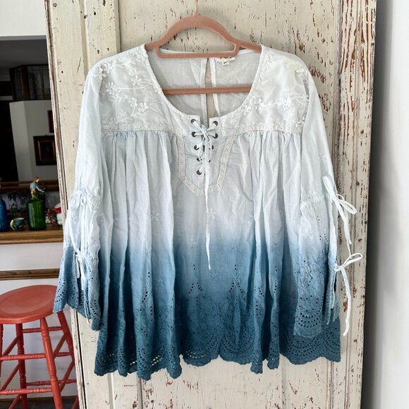 POL | Tops | Pol Dip Dye Ombre Eyelet Tie Sleeve Blouse | Poshmark